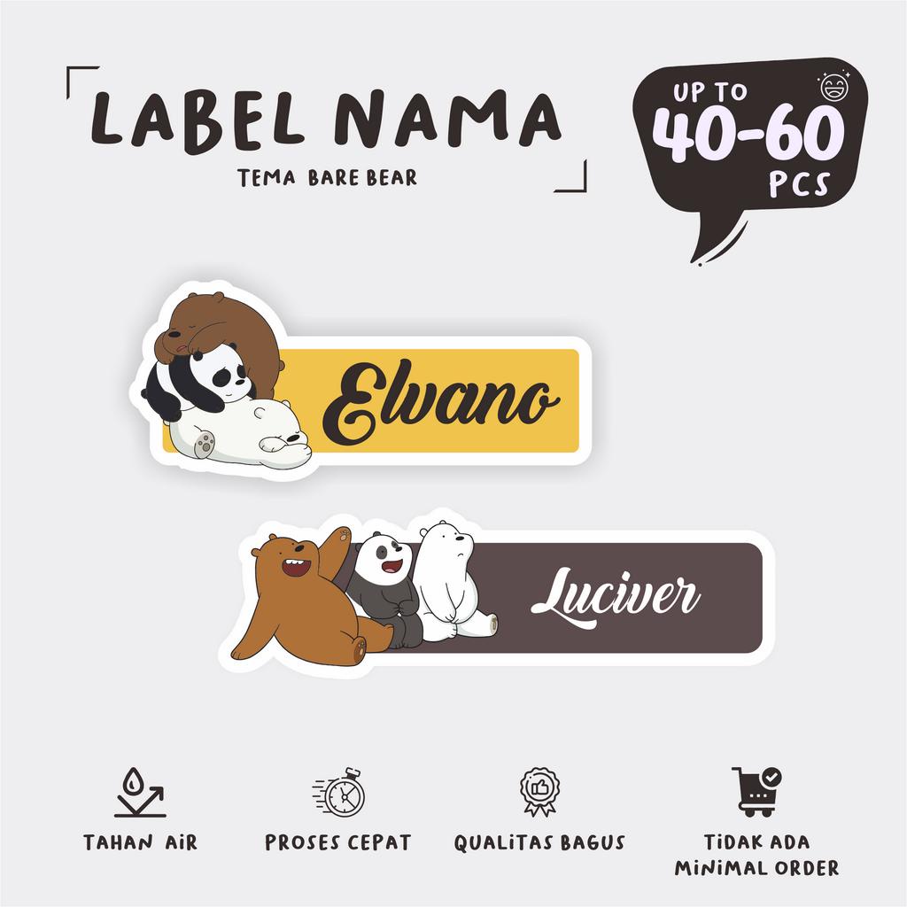 (40-60Pcs) Print BARE BEARS Edition Name/Cute Name Sticker label Name ...