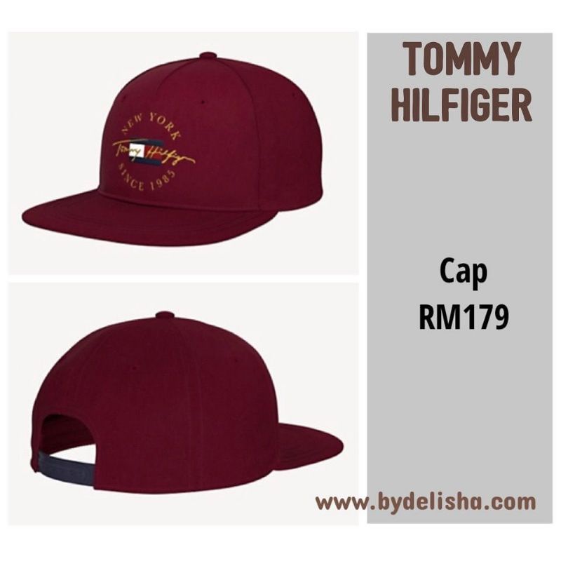 Tommy Hilfiger Men Signature Flat Brim Cap Red | Shopee Malaysia