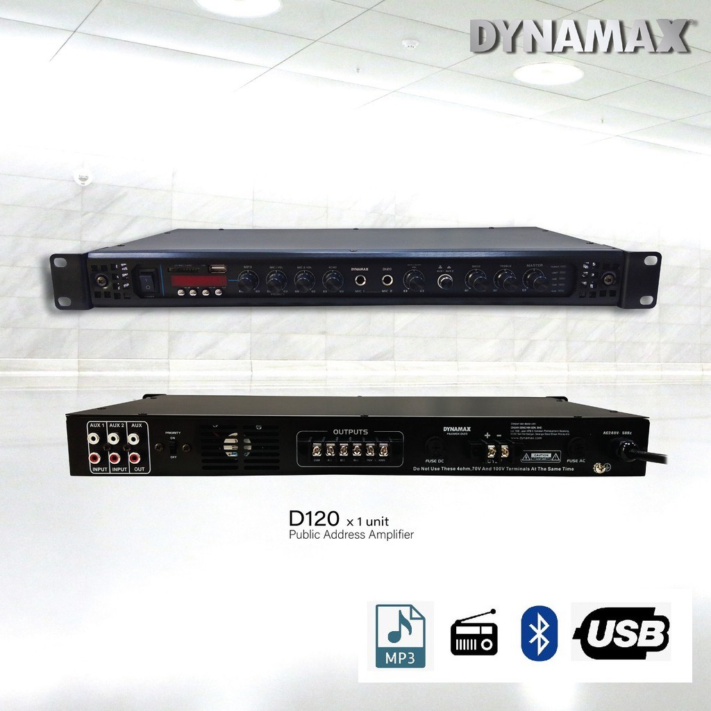 DYNAMAX 120W PAAMDX-D120 PA Public Address Power Amplifier (USB/FM ...