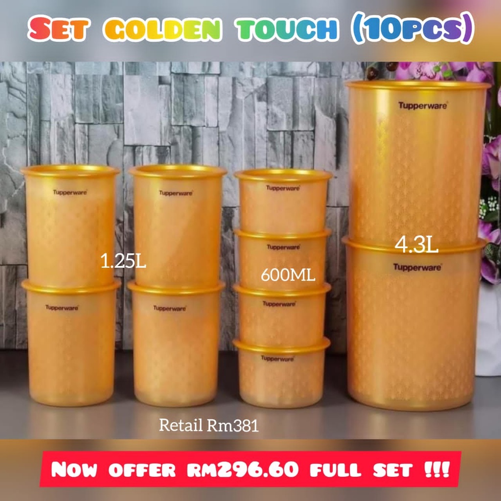 Tupperware Airtight One Touch Canister 1.25L Tupperware Golden Touch ...