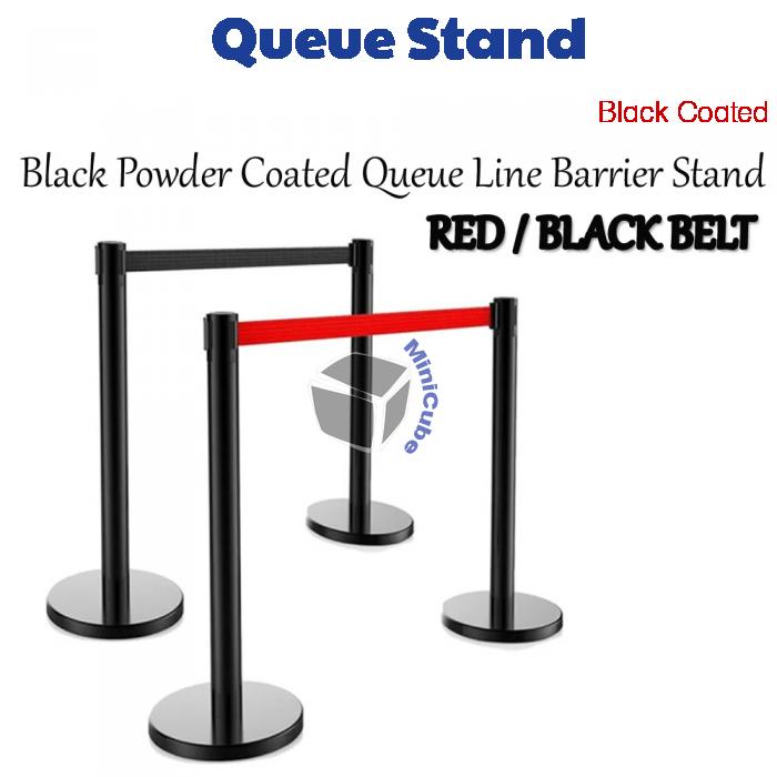 Black Power Coating Queue Up Stand Retractable Belt Barrier Q-Up Pole ...