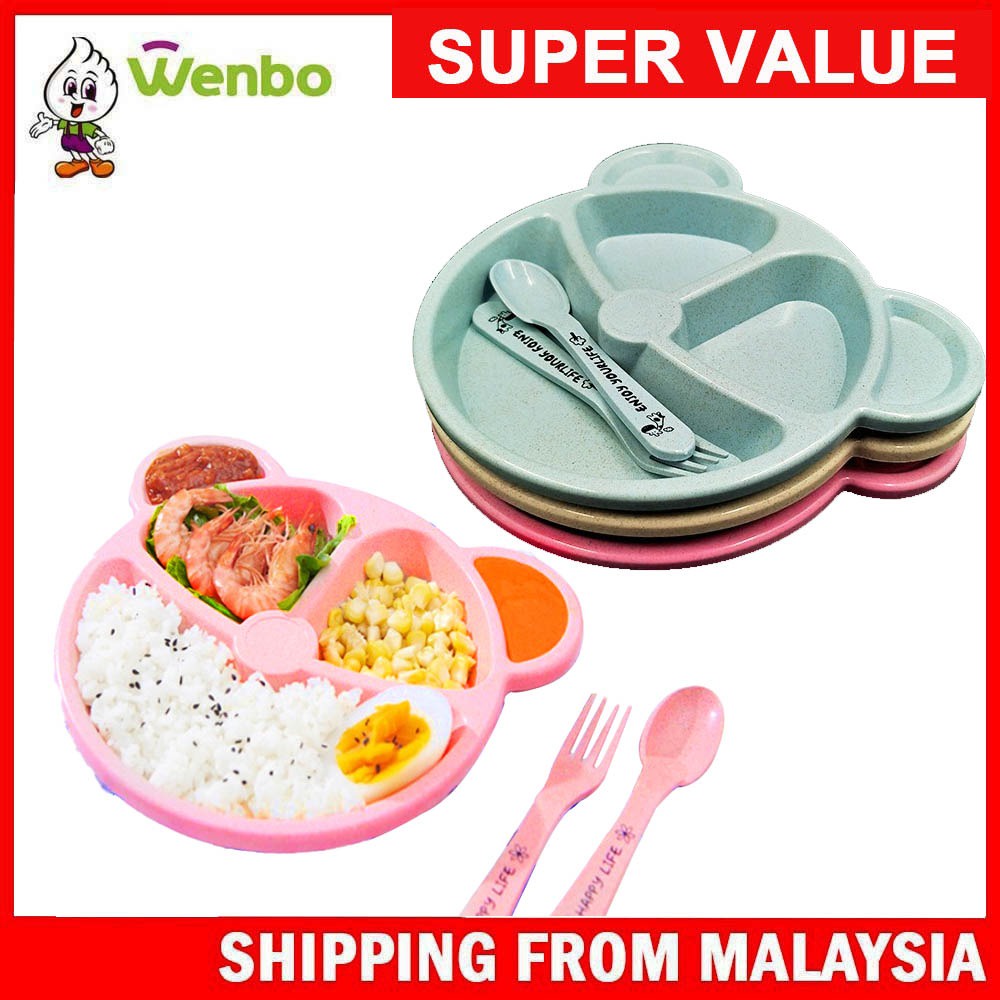 Wenbo Set Pinggan Kid Wheat Straw Tableware Cartoon Dish Plate Set Eco ...