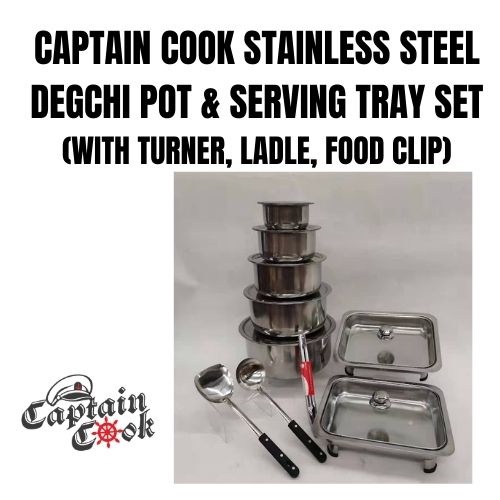 Captain Cook Stainless Steel Degchi Pot & Serving Tray SET (with turner ...