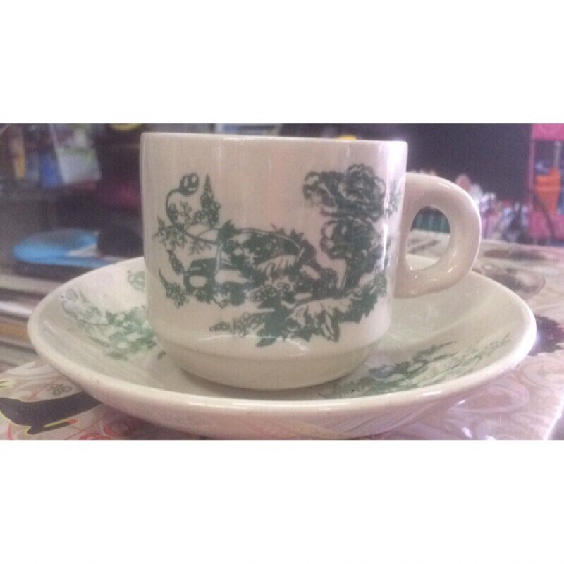 Traditional Chinese Floral Coffee Kopi / Vintage Kopitiam Green Flower ...