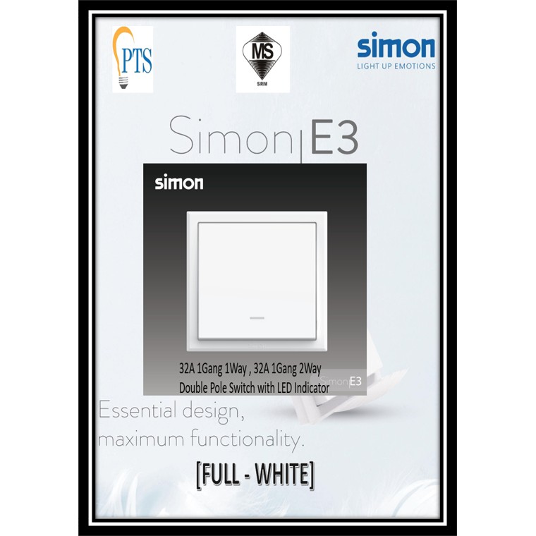 SIMON E3 White - 32A 1Gang 1Way , 32A 1Gang 2Way Double Pole Switch ...
