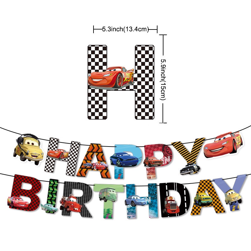 Cars Lightning Mcqueen Happy Birthday Banner Paper Party Bunting ...