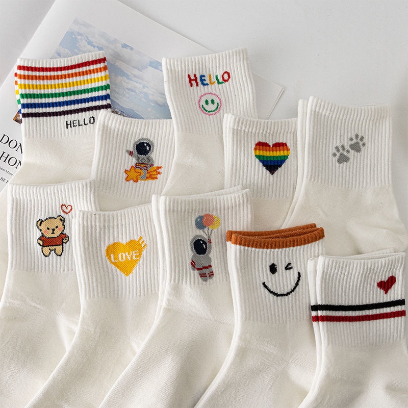 Socks female Korean style tube socks ins tide wild cute Japanese smiley ...