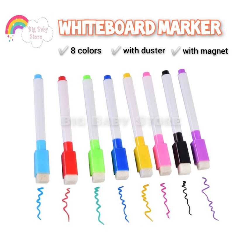Mini White Board Marker Pen with Duster with Magnet 8 colors/set 💕Ready ...