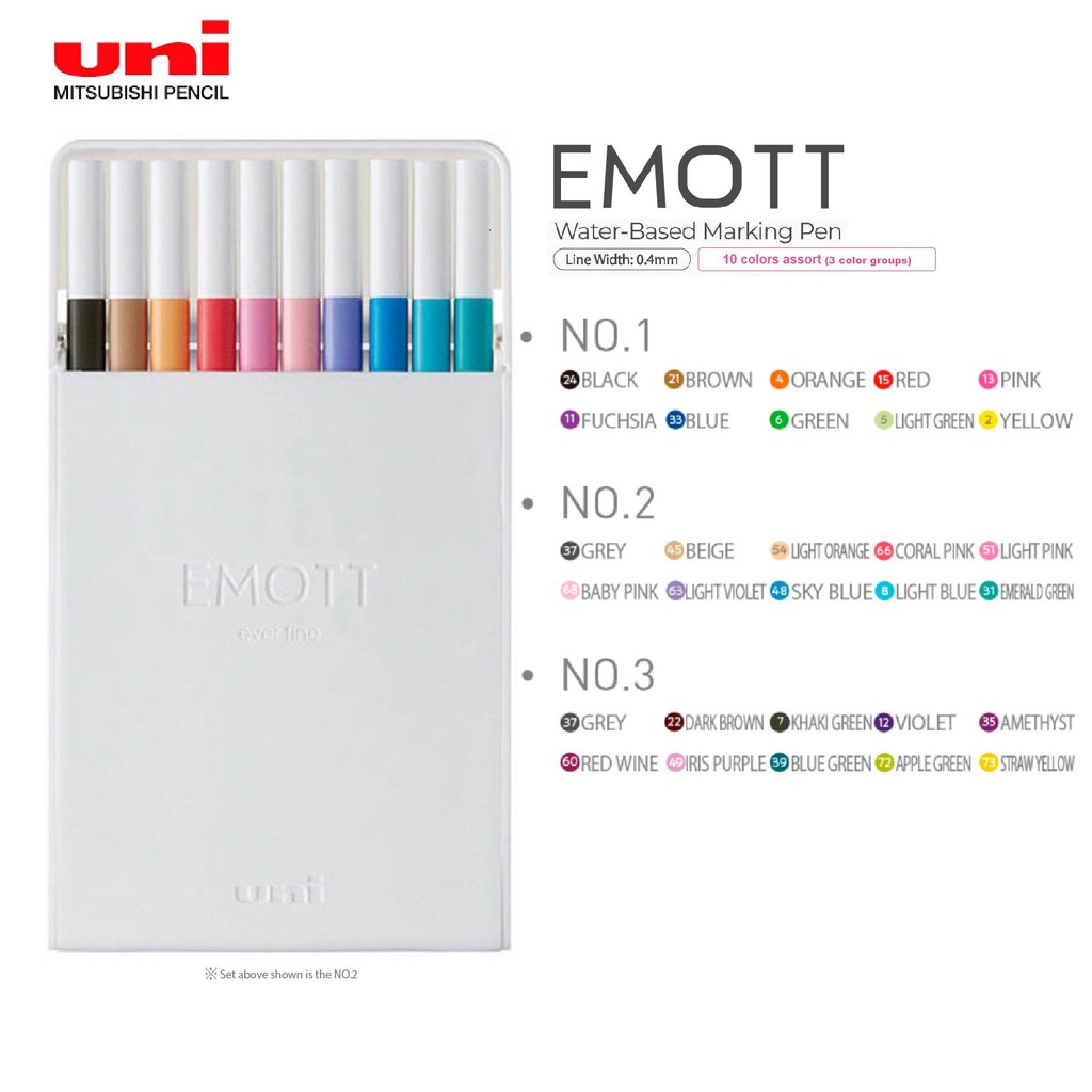 【Uni】EMOTT Ever Fine Water-Based Pen (10 Colors Set) #CLEARANCE STOCK ...