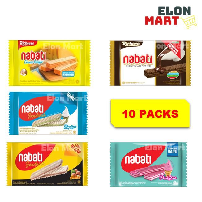 Nabati Wafer 10 packets per pack EXTRA 30% (Hazelnut 40g / Cheese 45g ...