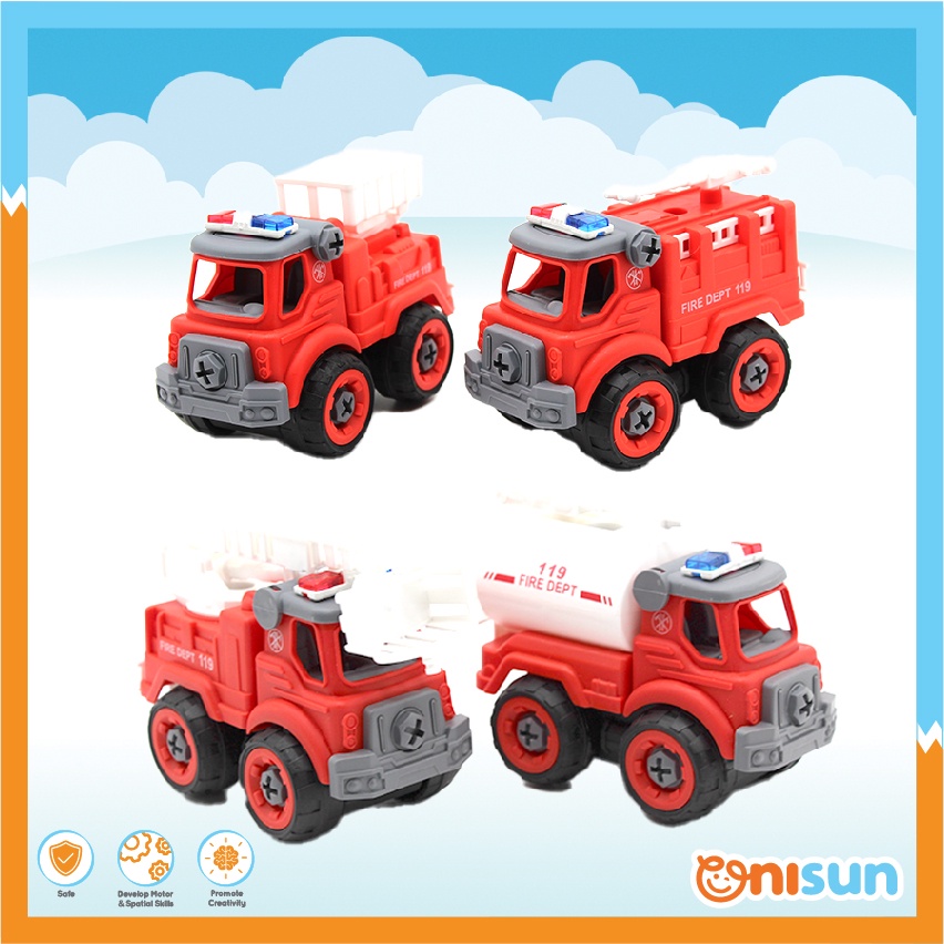 4 in 1 Kids Boy Indoor Fun Push Pull DIY Engineer Fire Rescue Car Truck ...