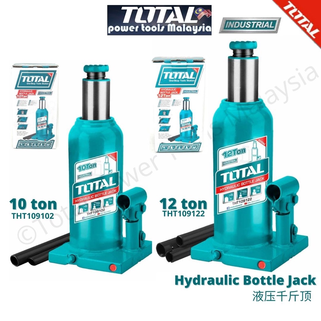 TOTAL Hydraulic Bottle Jack (10 & 12 ton) 液压瓶千斤顶 - THT109102, THT109122 ...
