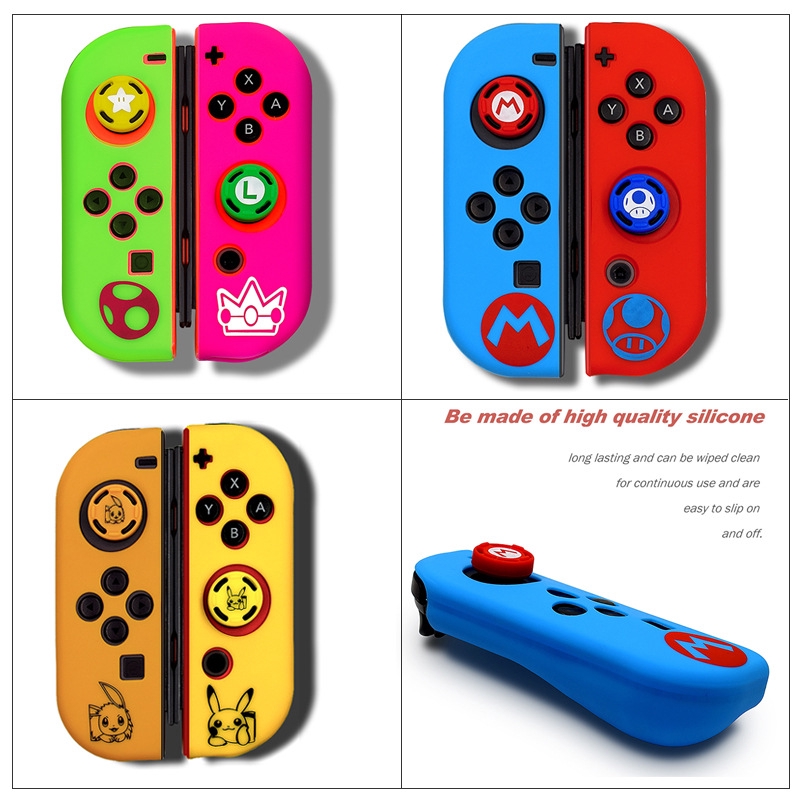 Nintendo Switch NS Joy-con Silicone Case Cover and Thumb Grips Caps 4 ...
