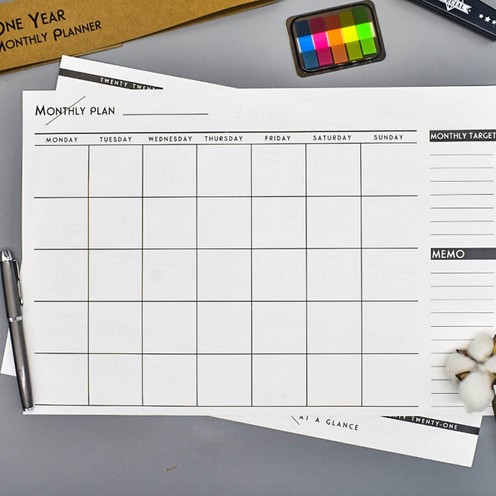 1 Set 2020 Calendar Simple Planning Schedule A3 Note Paper Diary Weekly ...