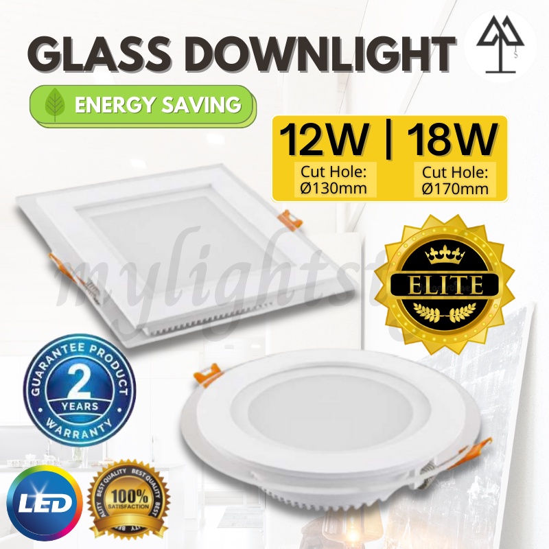 【SUPER BRIGHTNESS】12W 18W GLASS LED DOWNLIGHT ELITE RECESSED LIGHT PLASTER CEILING LAMP LAMPU ...