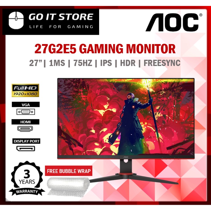 AOC 27G2E5 27" FHD 1MS 75Hz HDR FreeSync IPS Adaptivesync Gaming ...