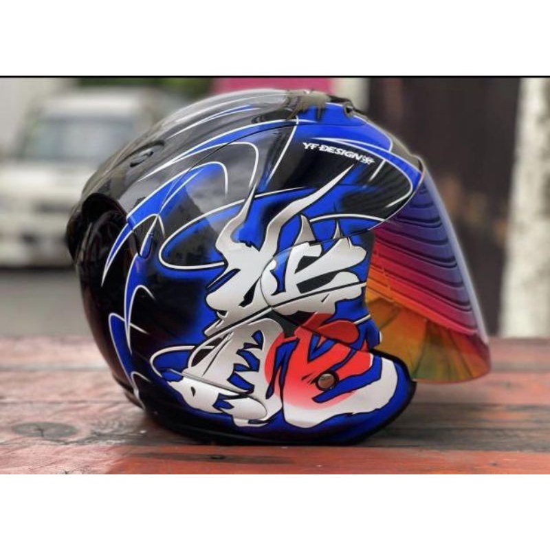 ARC YF Dragon helmet Blue/Red (clear visor) | Shopee Malaysia