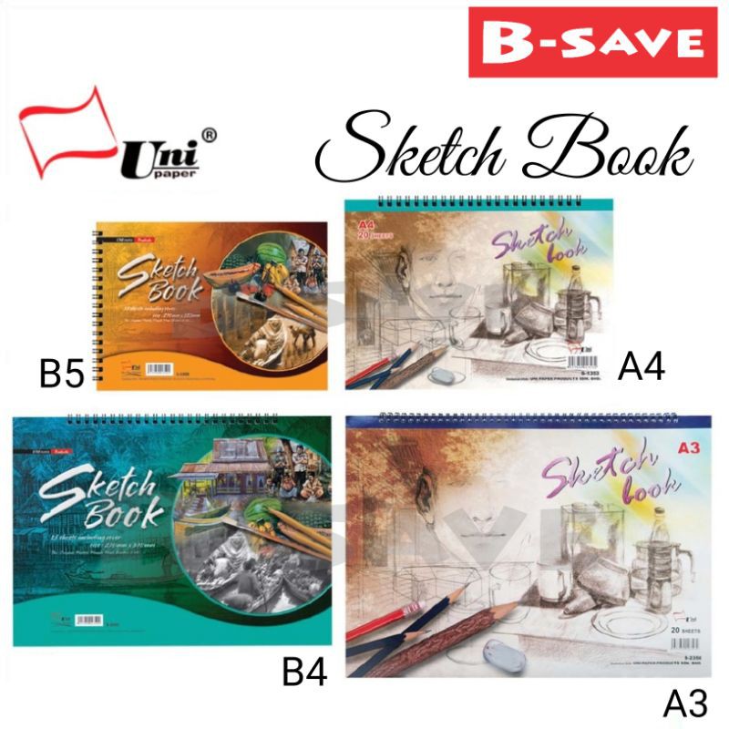 Uni Sketch Book / Drawing Sketch Book 135gsm ( B5/A4/B4/A3 ) | Shopee ...