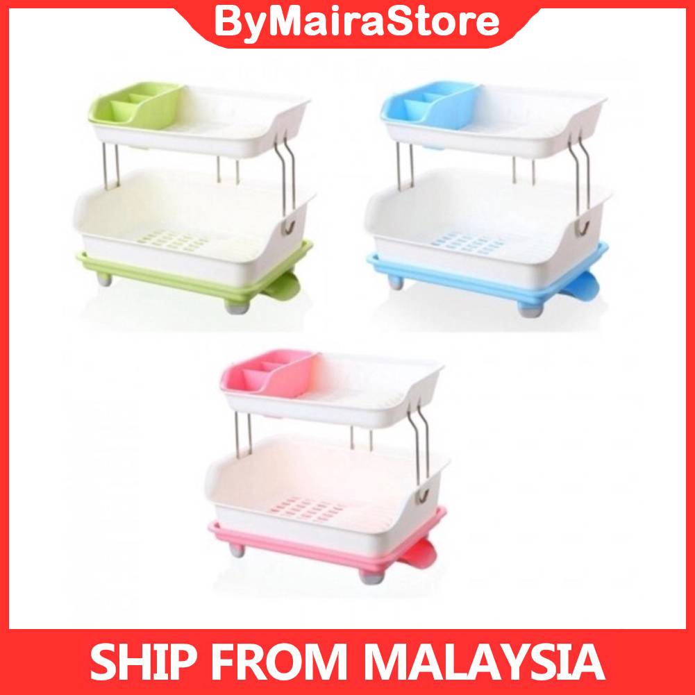 BMS XL Size Premium Double Layer Drain Dishes Kitchen Storage Rack Rak ...
