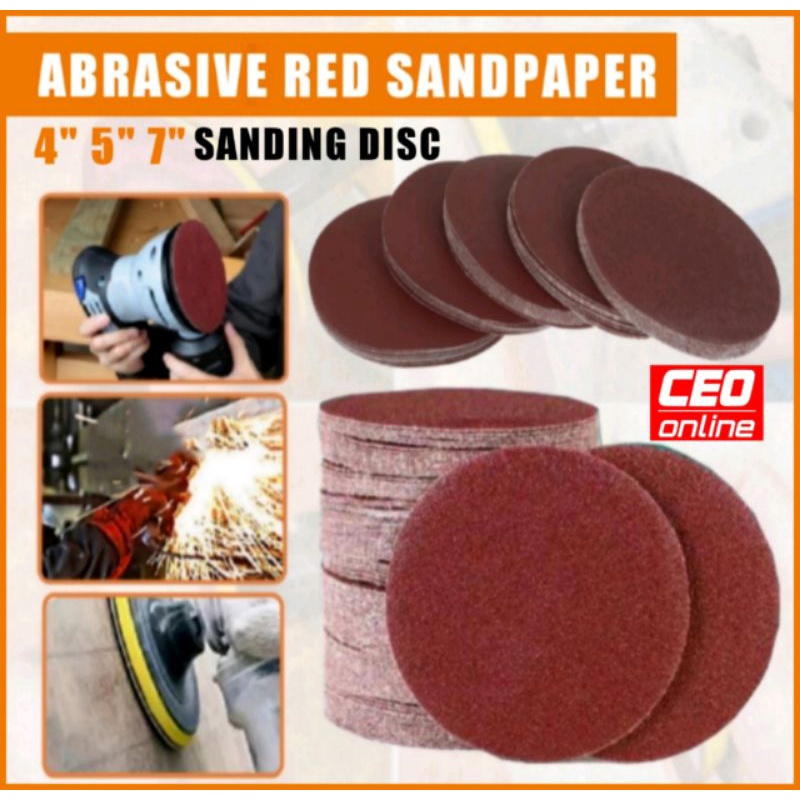 CEO 🇲🇾 4" (100mm) 5" (125mm) 7" (180mm) Red Abrasive Sanding Disc With ...