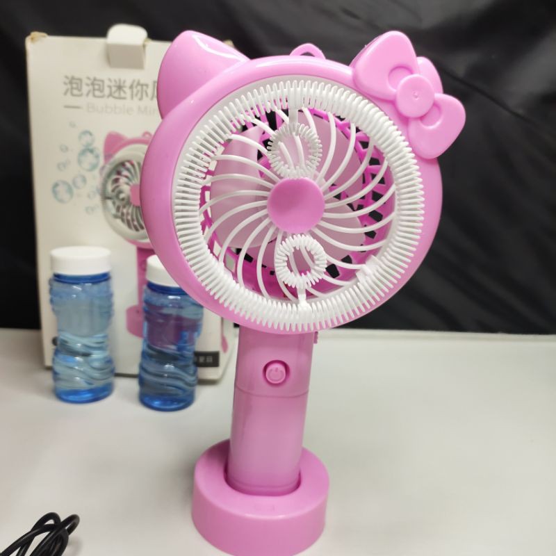 🆕🆕🆒2in1 KITTY Rechargeable portable Hand Fan with bubble soap 2in1 🎀 ...