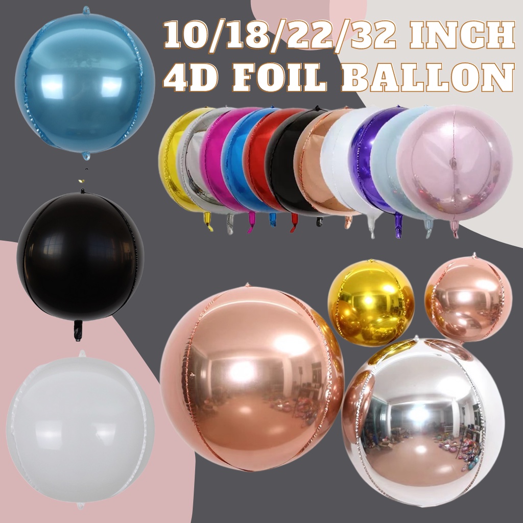 10/18/22/32 INCI 4D Belon Bulat Aluminium Kerajang / 4D Foil Balloon ...