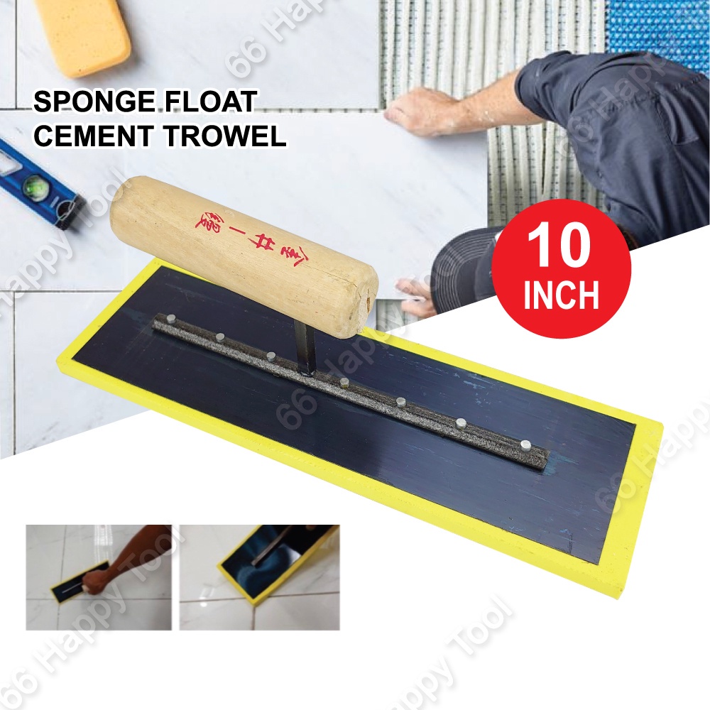 10inch Sponge Float Cement Trowel Plastering Durable 4Inch Rubber Sponge Plaster Wood Handle ...
