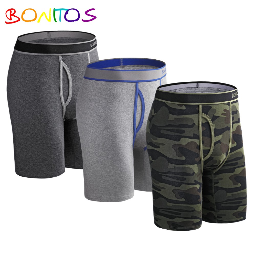 3pcs Bonitos Men's Panties Long Boxer Shorts Set Cotton Underpants Man ...