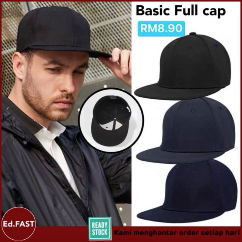 🇲🇾Plain Fullcap Hip Hop Straight Brim 56cm,58cm & 60cm non-adjust ...