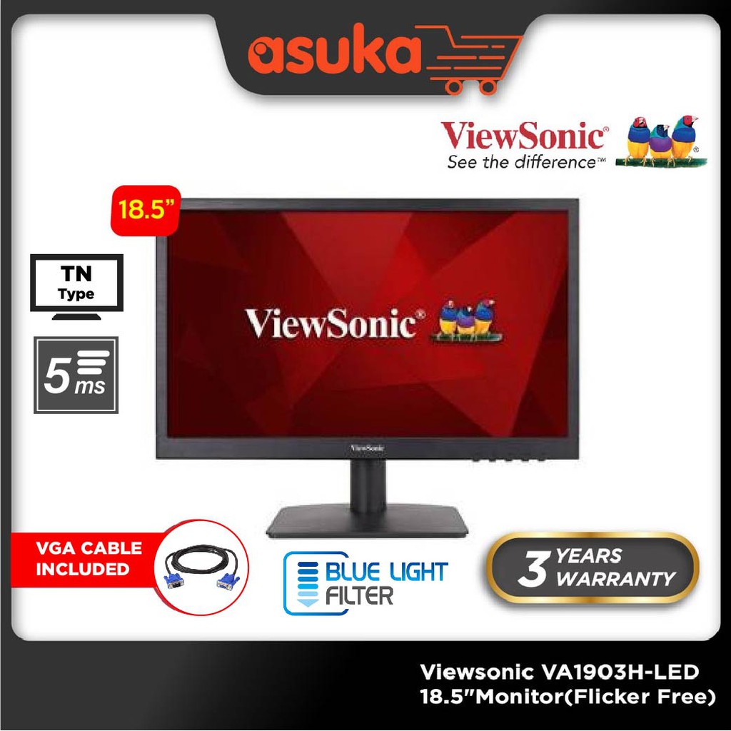 Viewsonic VA1903H-LED 18.5"Monitor (Flicker Free/Blue Light Filter ...