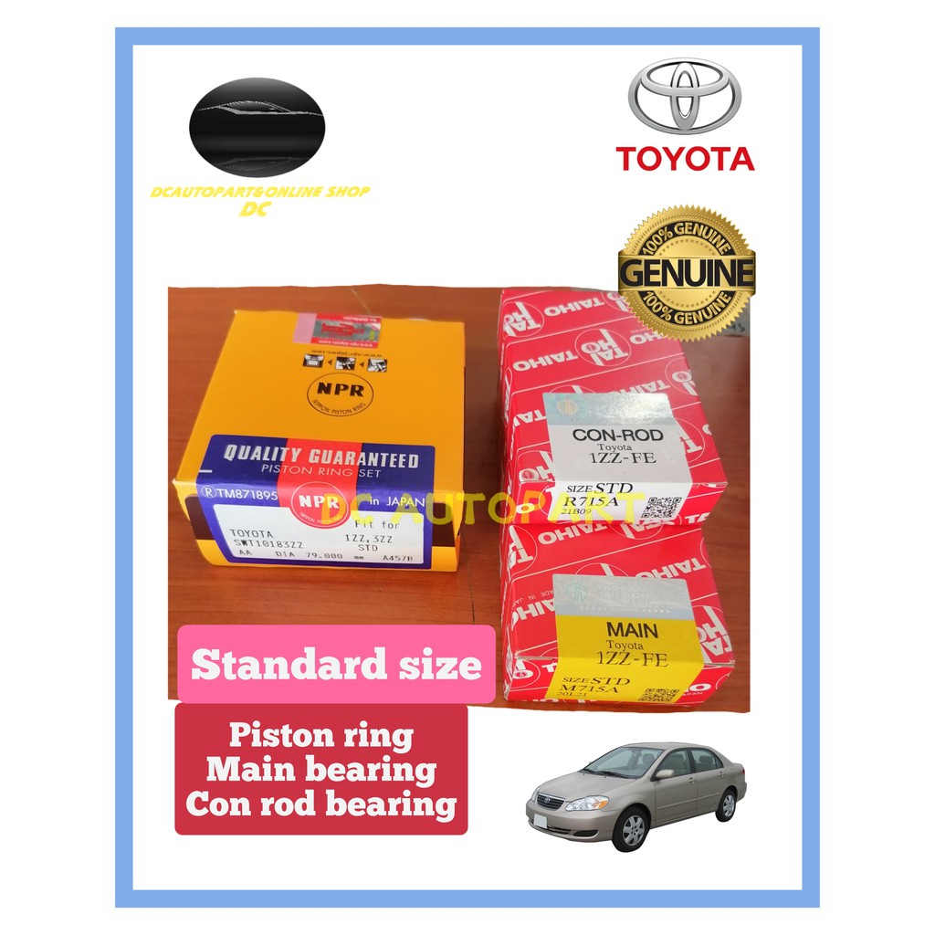 TOYOTA ALTIS 1.6 1.8 1ZZ / 3ZZ PISTON RING / MAIN BEARING / CON ROD BEARING STD STANDARD ...
