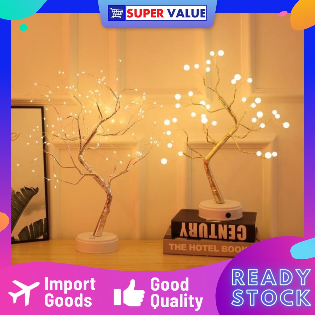 LED Tree Lamp Copper Wire Fairy Light Night Table Desk Lamp USB Battery ...