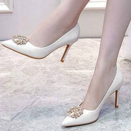 BSWPT1Q05 Wedding shoes woman wedding bridal shoes pointed rhinestone ...
