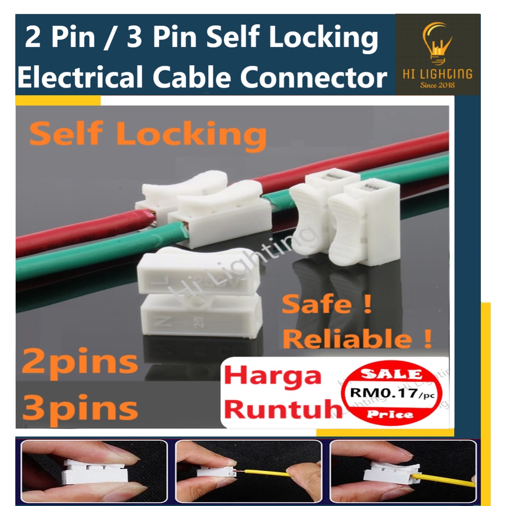 (10pcs) 2 Pin / 3 Pin Self Locking Electrical Cable Connector Quick ...