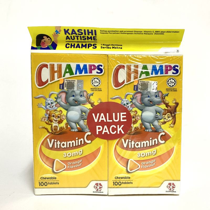 Champs Vitamin C 30mg ( Orange Flavour ) 2x100’Tab Value Pack ( EXP:-06 ...