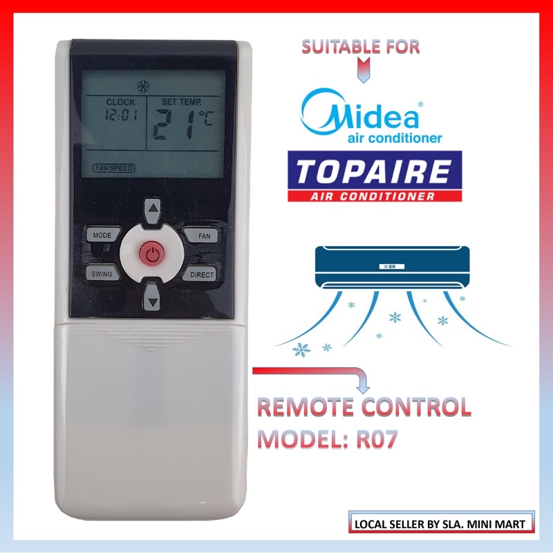 MIDEA/ TOPAIRE AIRCOND REMOTE CONTROL R07 (FOR MIDEA/ TOPAIRE ...