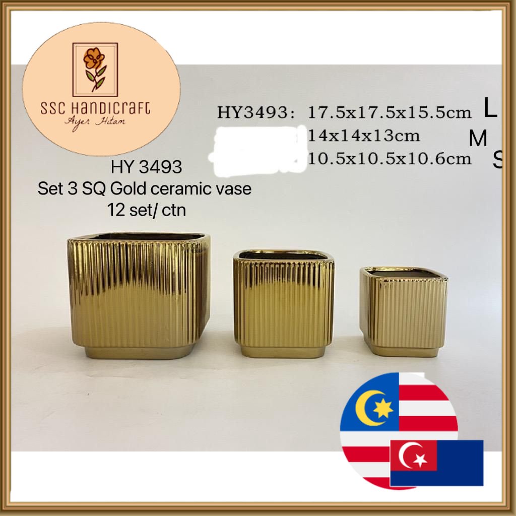 Plating Golden Ceramic Decorations Craft Vase Ornament Pasu Bunga ...