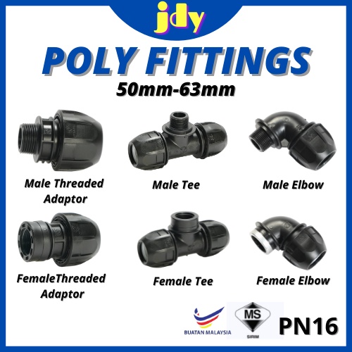 HDPE Poly Fitting Poly Pipe Connector MTA/FTA/Male Elbow/Female Elbow/Male Tee/Female Tee 50mm ...