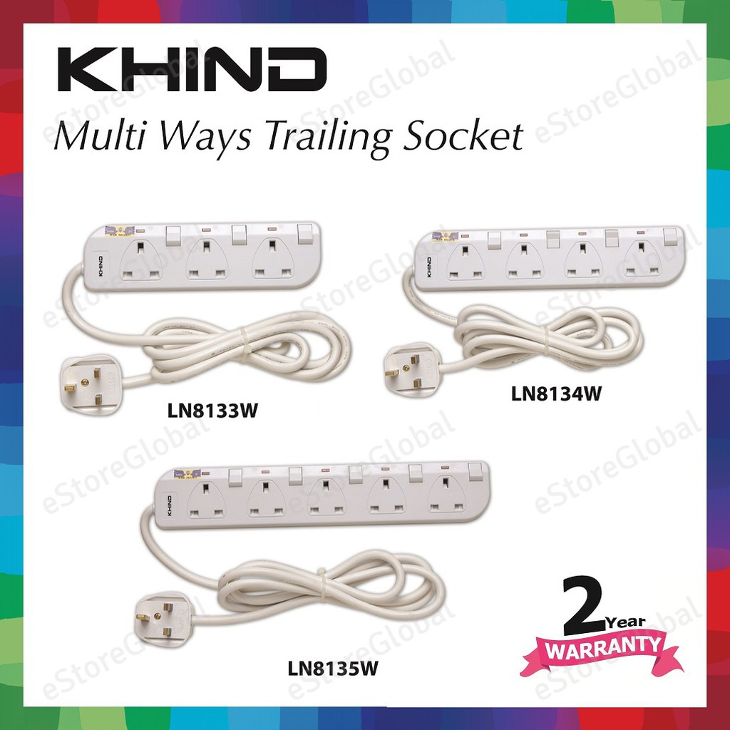 KHIND 13A Multi Way Trailling Socket 3 way 4 way 5 way / Extension ...