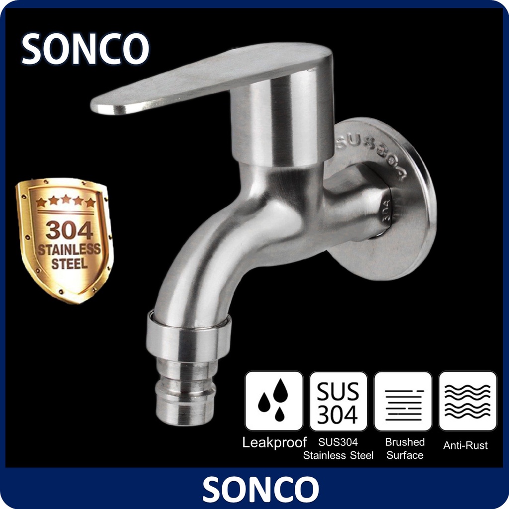 SONCO Stainless Steel SUS304 Washing Machine Faucet Wall Bib Tap Sink ...