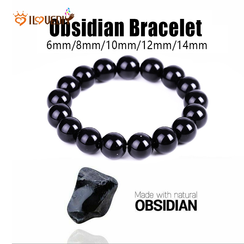 Women Men Black Obsidian Beads Bracelet / Stress Relief Healing Chakra ...