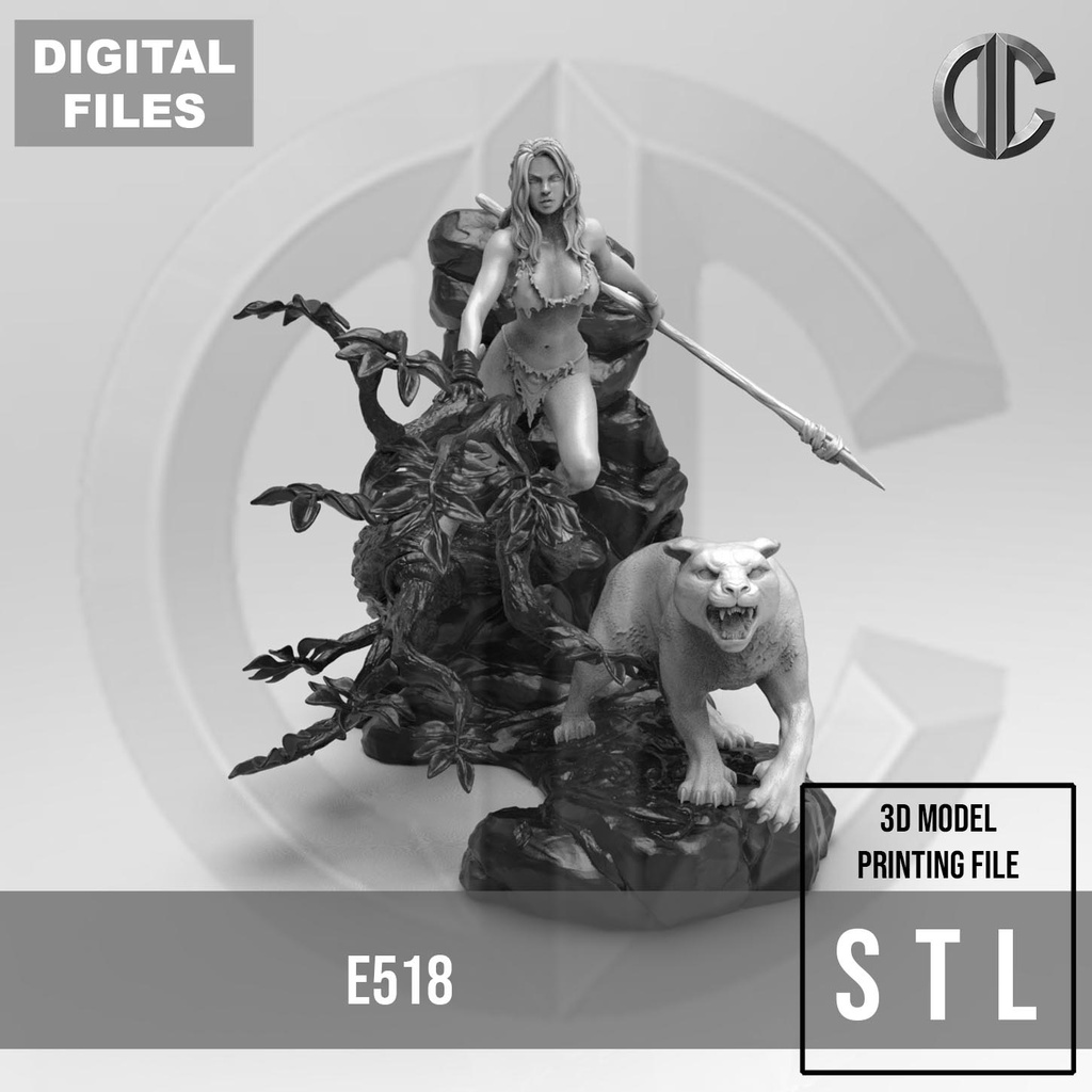E518 - Comic character design, The Queen of the Jungle statue, STL 3D model design print ...