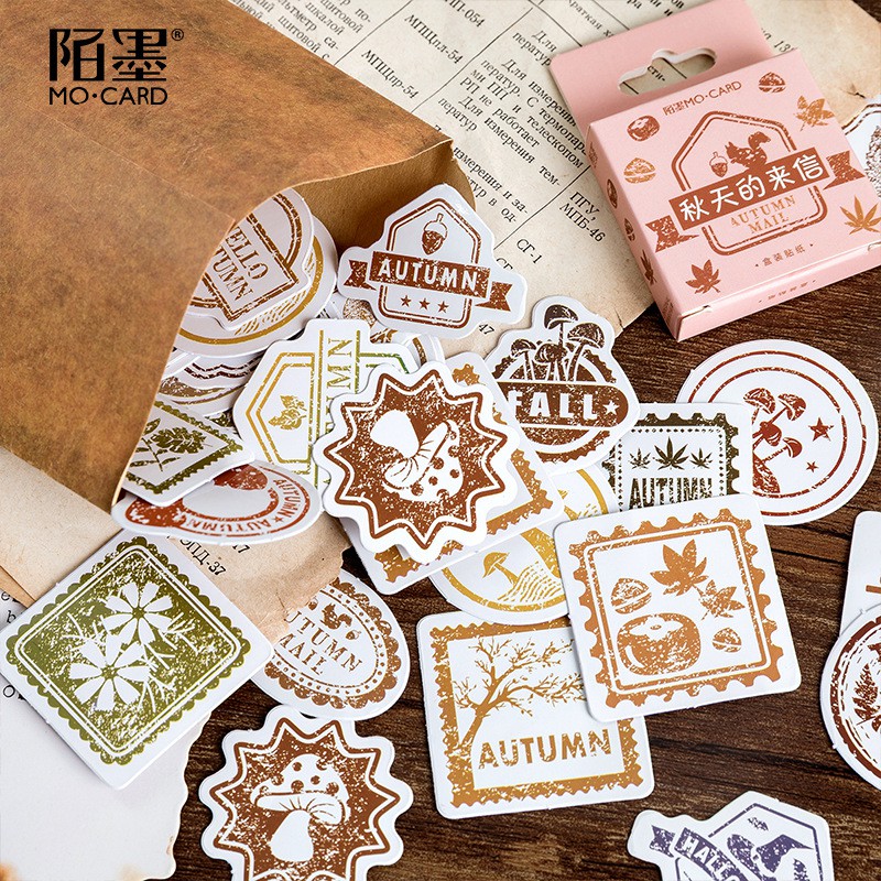 Box of 45 vintage stamp and logo stickers | Shopee Malaysia