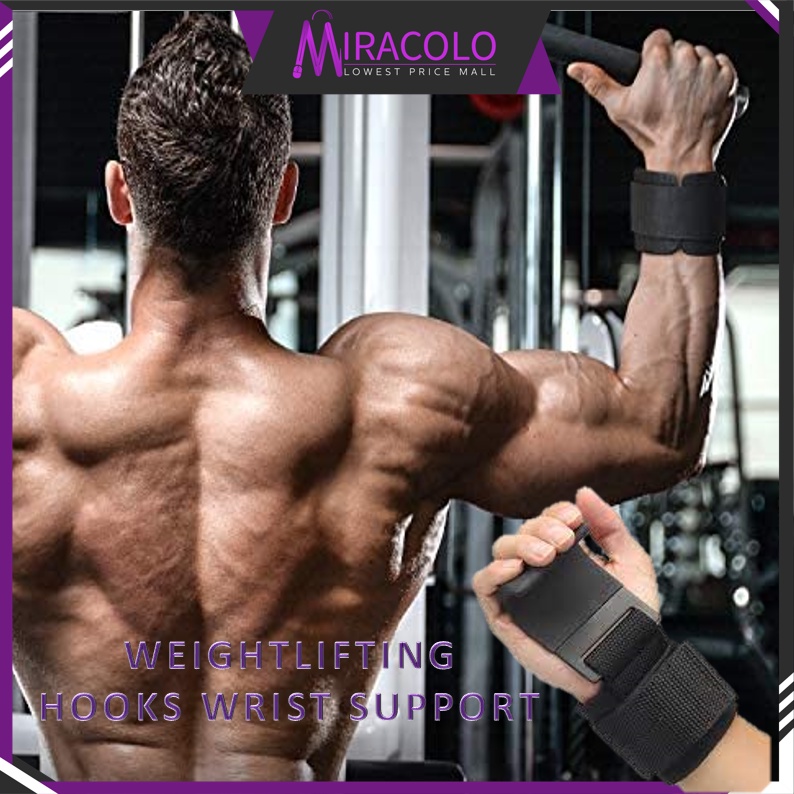 MIRA Heavy Duty Weight Lifting Hooks Wrist Support Strap Power Gripper Chin Up Tali Strap ...