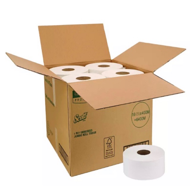 SCOTT® 1-ply 400m Jumbo Roll Tissue [06221] 16 rolls (Embossed ...