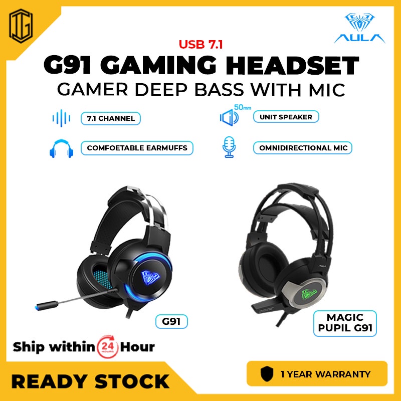 AULA Magic Pupil G91 Gaming Headset USB 7.1 Channel Omnidirectional Mic ...