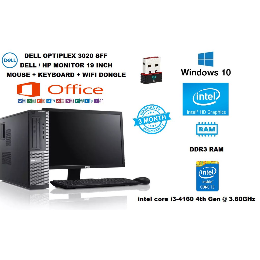 Full Set Desktop Dell OptiPlex 3020-intel core i3-4160 4th Gen @ 3 ...