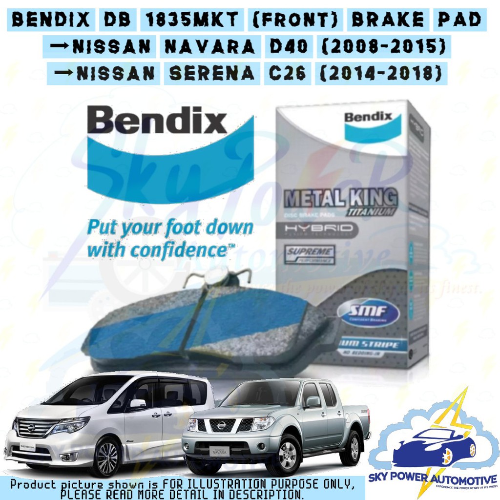 NISSAN SERENA C26 / NAVARA D40 FRONT DISC BRAKE PAD (DB1835MKT) BENDIX METAL KING TITANIUM ...