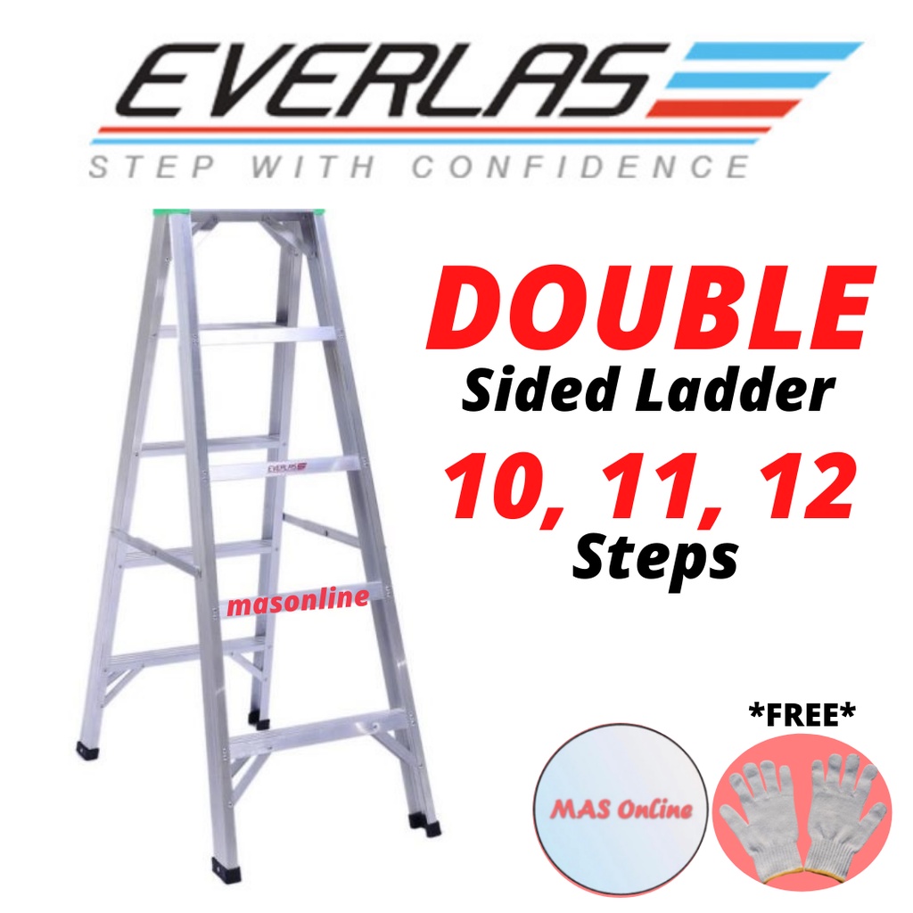 Everlas Tangga Lipat Aluminium Double Sided Ladder 10/11/12 Steps Step ...