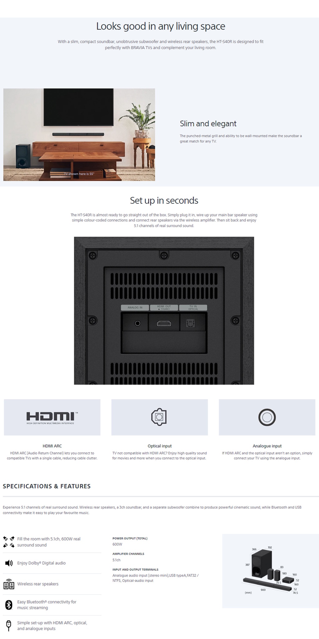 Sony 5.1ch Real Surround Sound Home Cinema Soundbar System HT-S40R ...